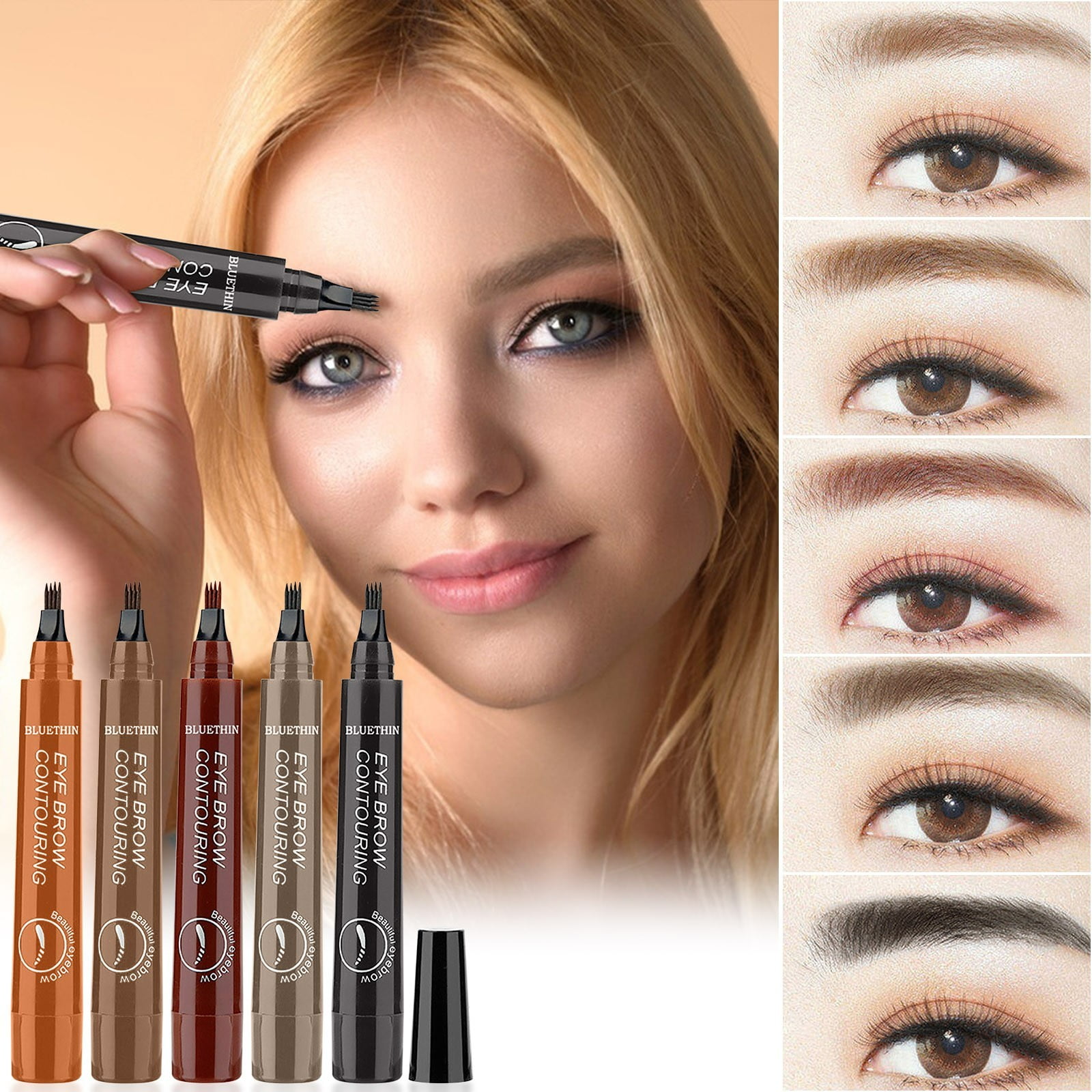 HYLLai 4-Head Eyebrow Pencil, Waterproof & Sweat-Proof, Creates Natural ...