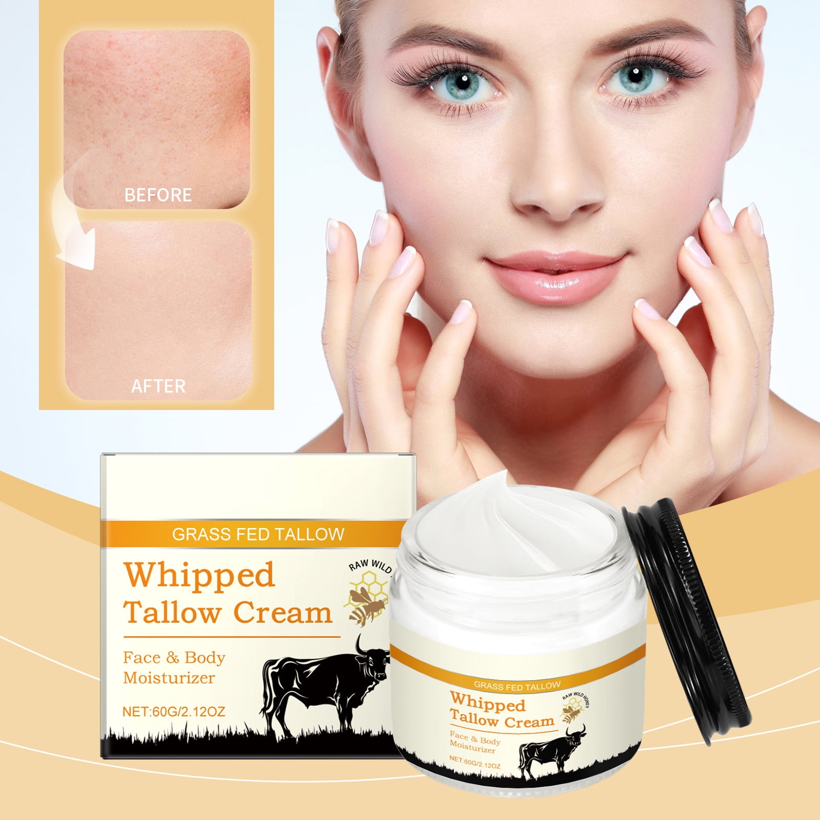 HYLLai Grass-Fed Beef Tallow Balm, Ultra-Nourishing Cream for Face ...