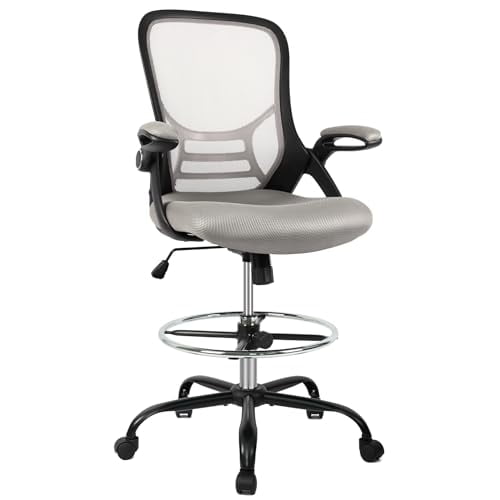 HYLONE Drafting Chair, Tall Office Chair Standing Desk Chair Grey Mesh ...