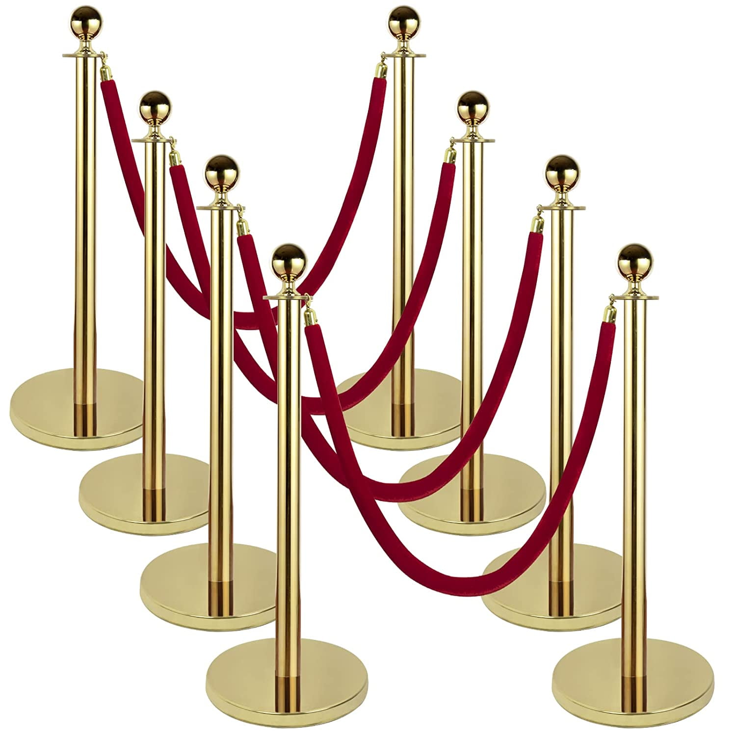 HYNAWIN Gold Stanchion Set 8PCS Posts 5FT Red Velvet Rope Crowd Control ...