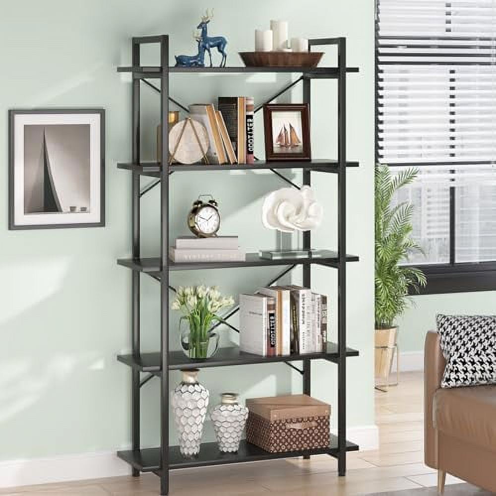 HYOHPOE 5 Tier Black Bookshelf Modern Etagere Bookcase with Metal Frame ...