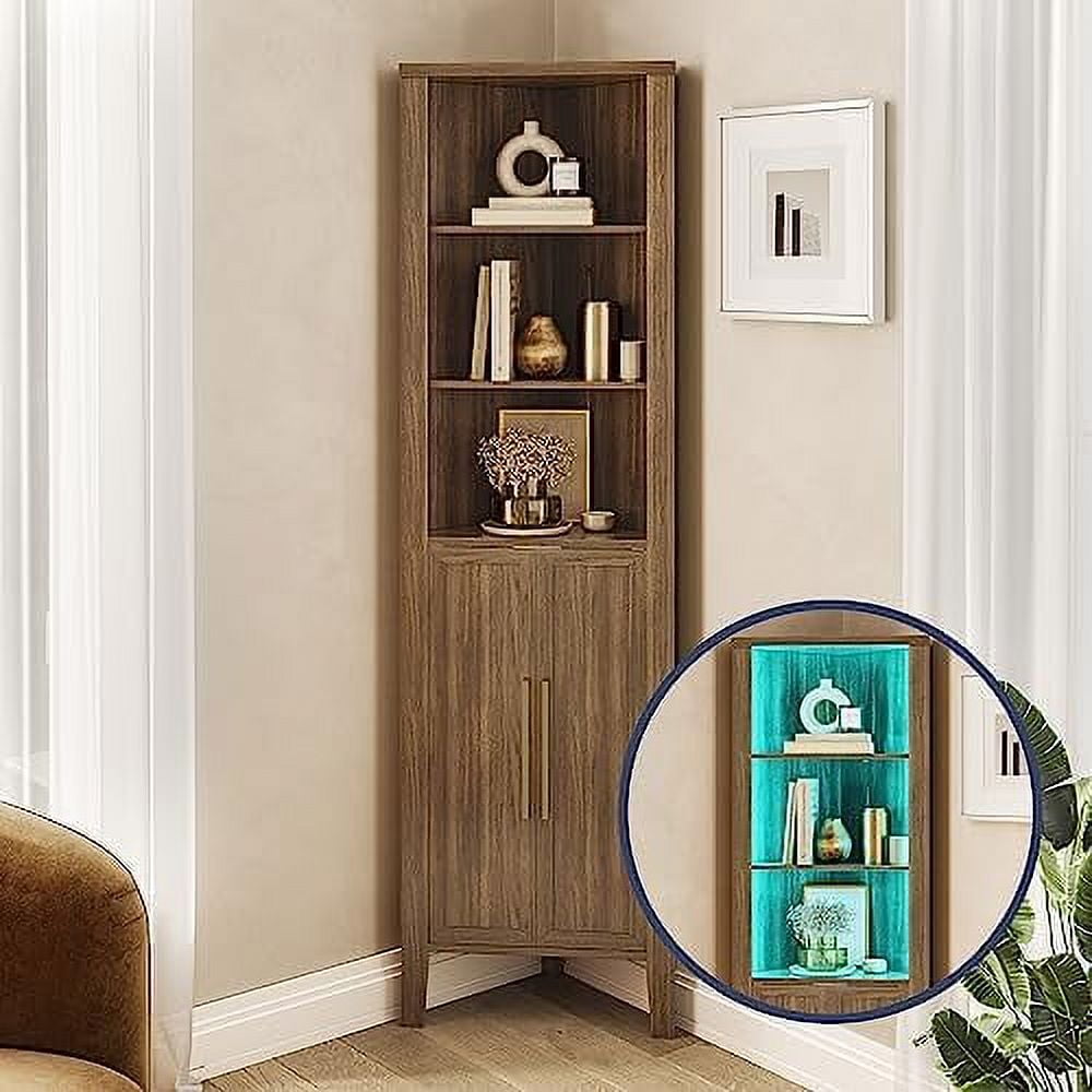 HYOHPOE Corner Cabinet with LED Light 70 Inch Corner with Doors 5 Tiers ...