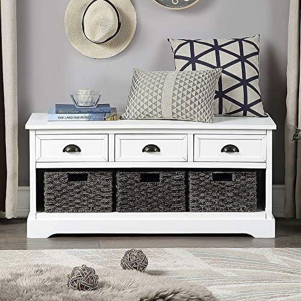 HYOHPOE Fully Assemble Bench Entryway Bench with 3 Removable Basket ...