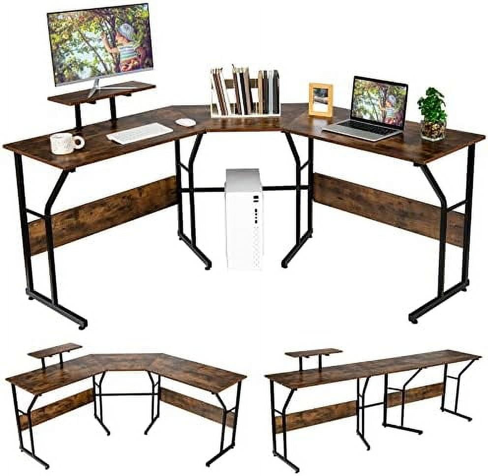 HYOHPOE L-Shaped Reversible Computer Desk 2 Person Long Computer ...