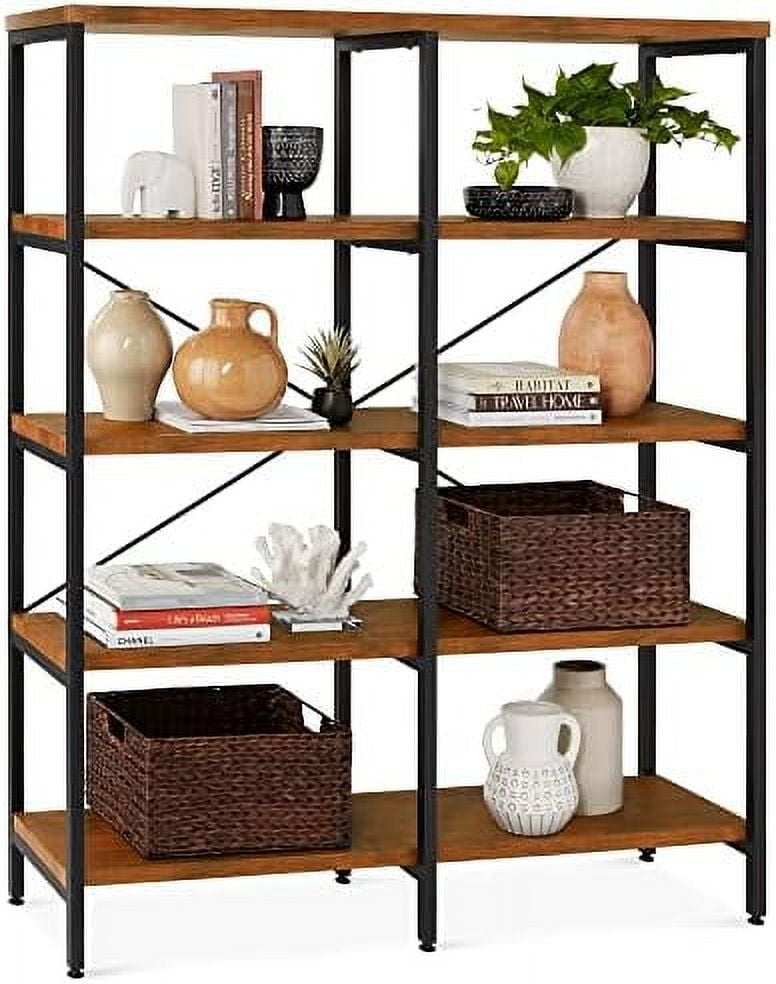 HYOHPOE Large Bookshelf 5-Tier Decorative Home 55in Double Wide ...