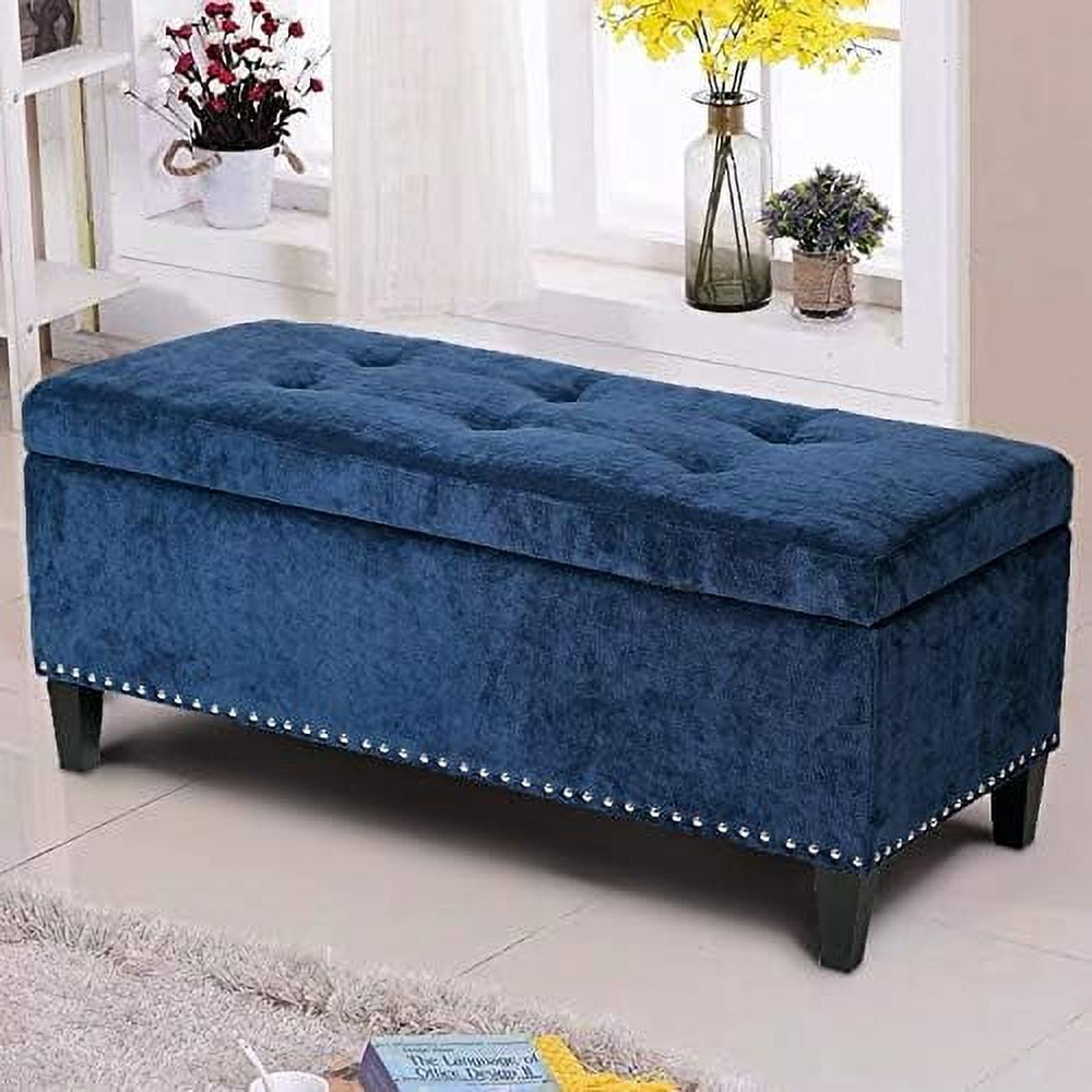 HYOHPOE Linen Fabric Rectangle Tufted Lift Top Ottoman Bench Footstool ...