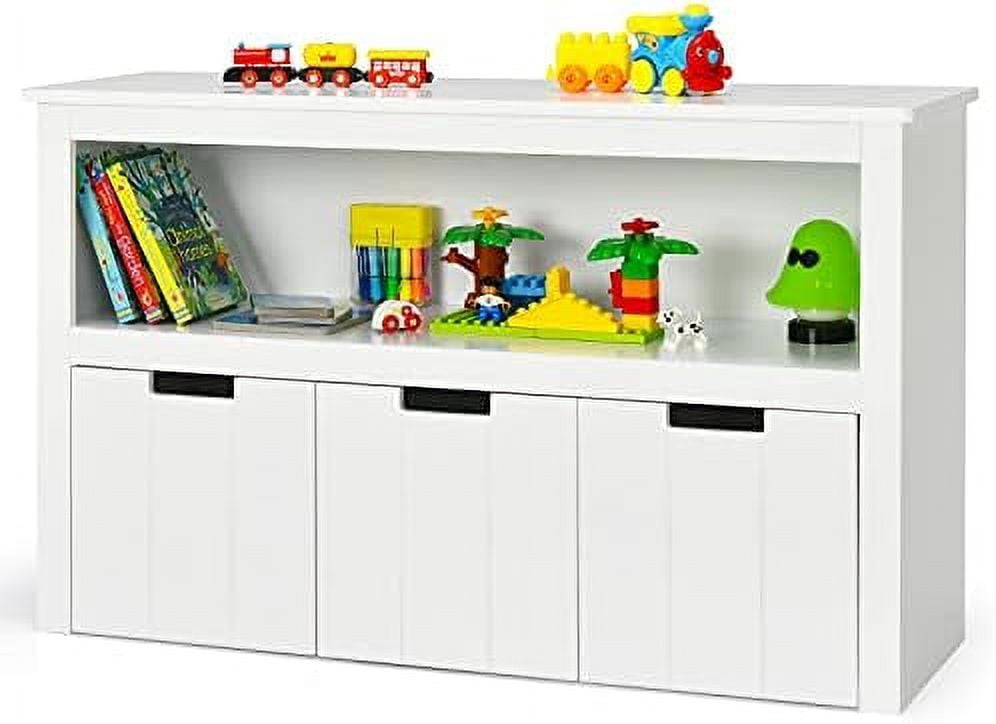 HYOHPOE Toy Organizer Wooden Toy Bin Chest with 3 Removable Drawers ...