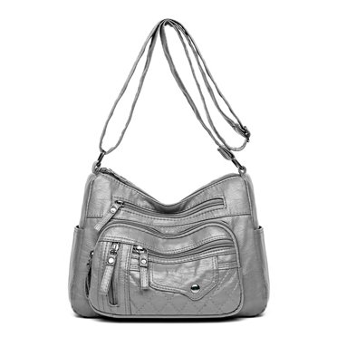 Leather Crossbody 10-Pocket Bag for Women, Lightweight Medium Satchel ...