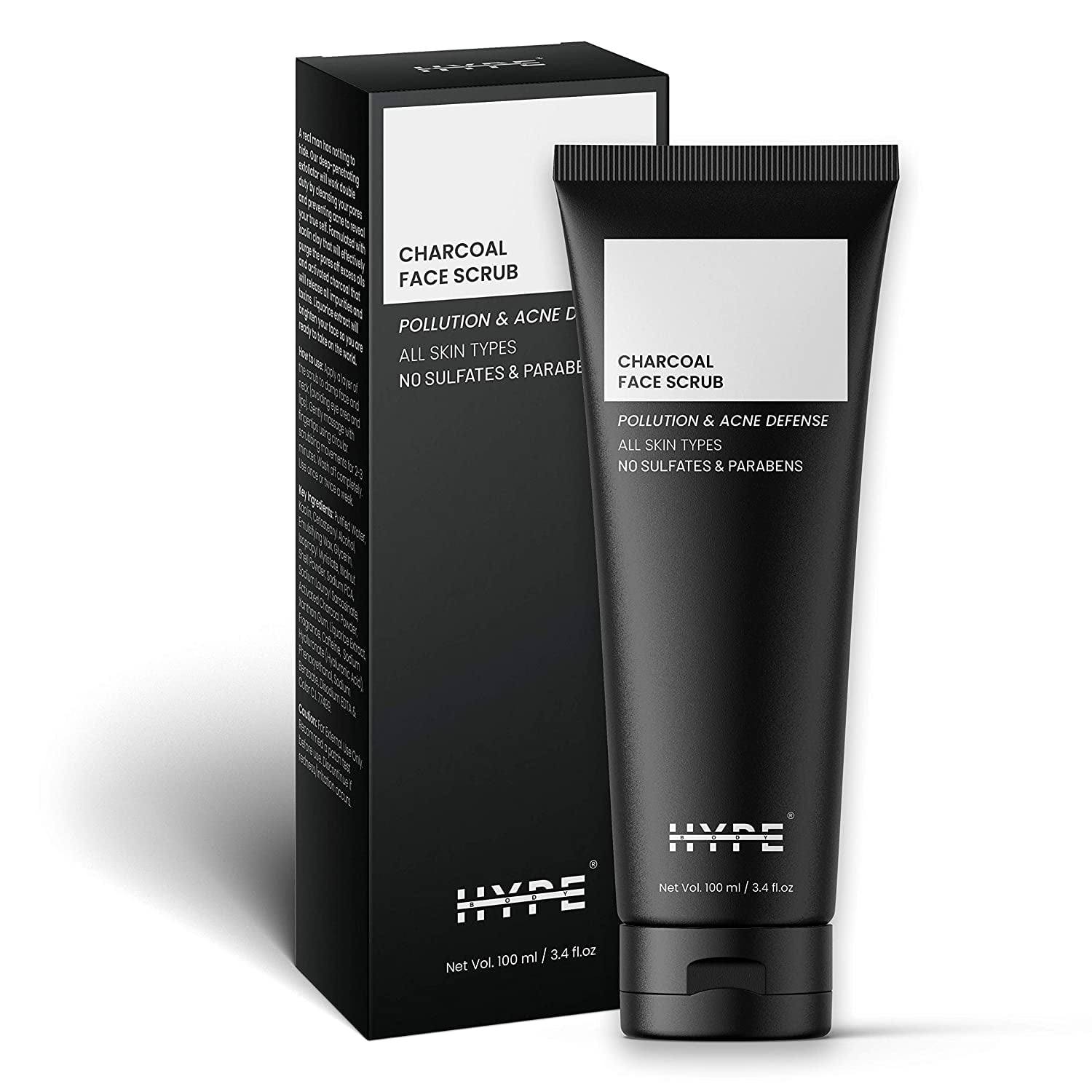 HYPE BODY Charcoal Face Scrub, Pollution & Acne Defense, All Skin Types, 100ml - Walmart.com