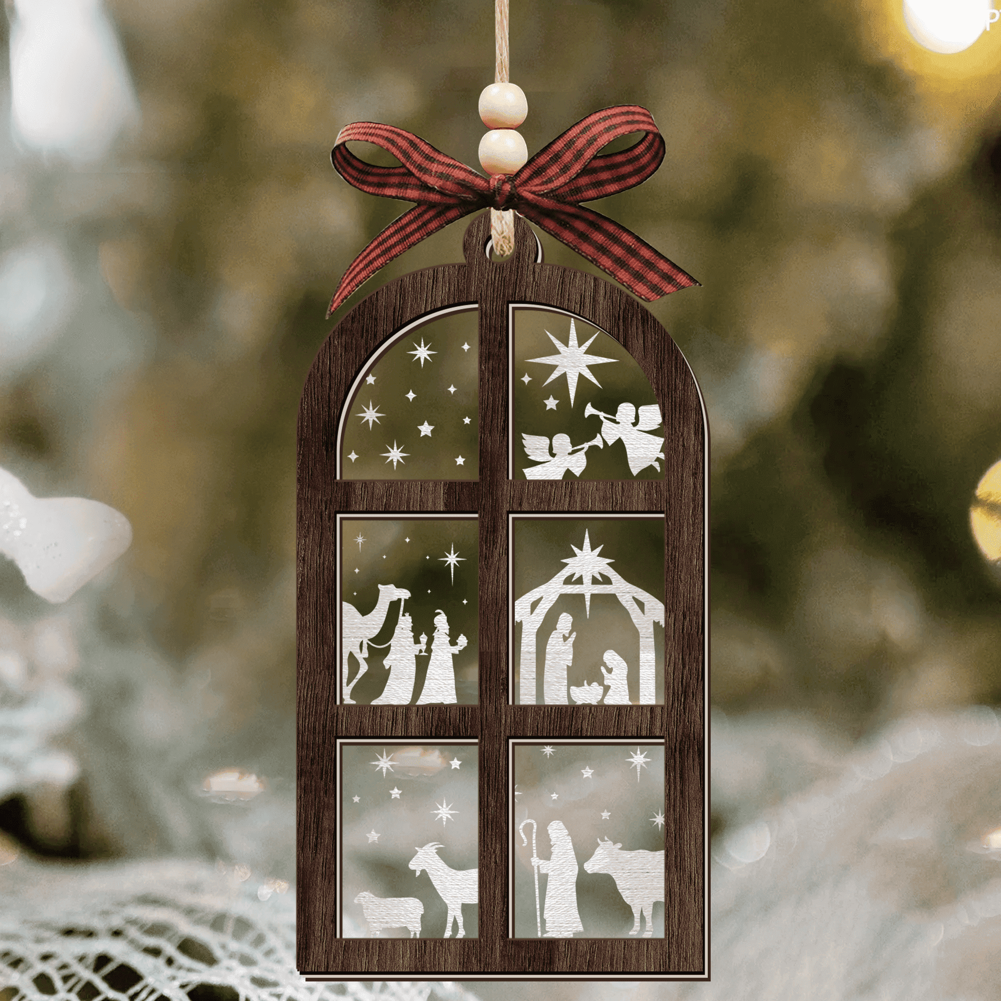 HYPERI Wooden & Acrylic Nativity Scene Window Ornament, Christian Gifts ...