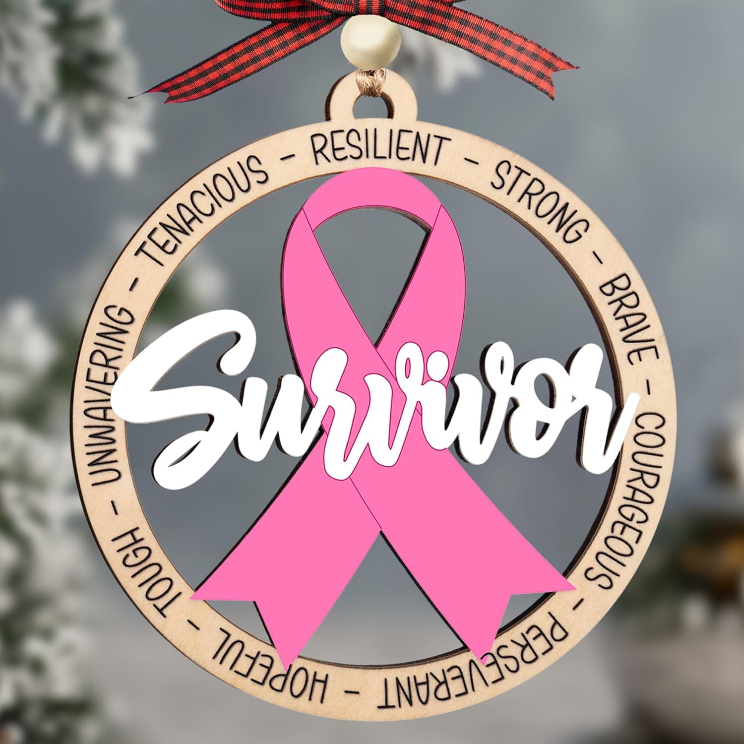 HYPERI Wooden Breast Cancer Survivor Ornament, Cancer Care Gifts for ...