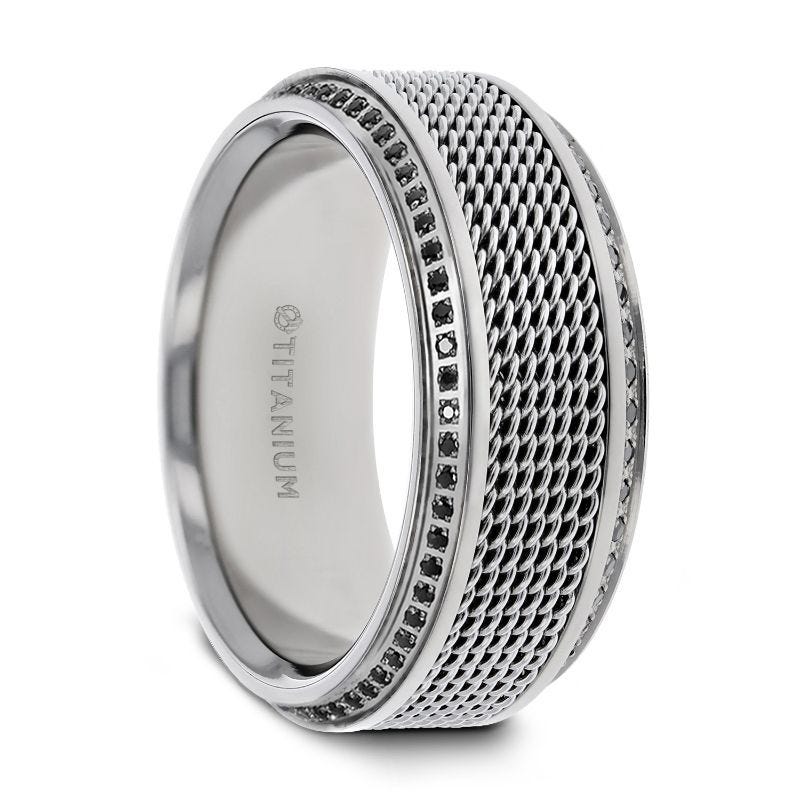 HYPERIA Lava Inlaid 10K Rose Gold Men's Wedding Band With Black Diamonds Around Polished Edges ...