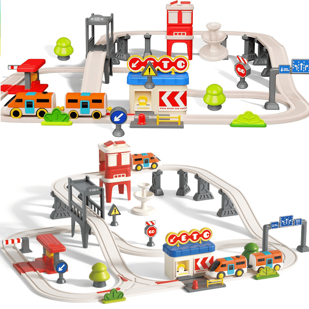 HYPERLIVING Urban Rail Electric Train Set for Kids, 55 PCS Battery ...