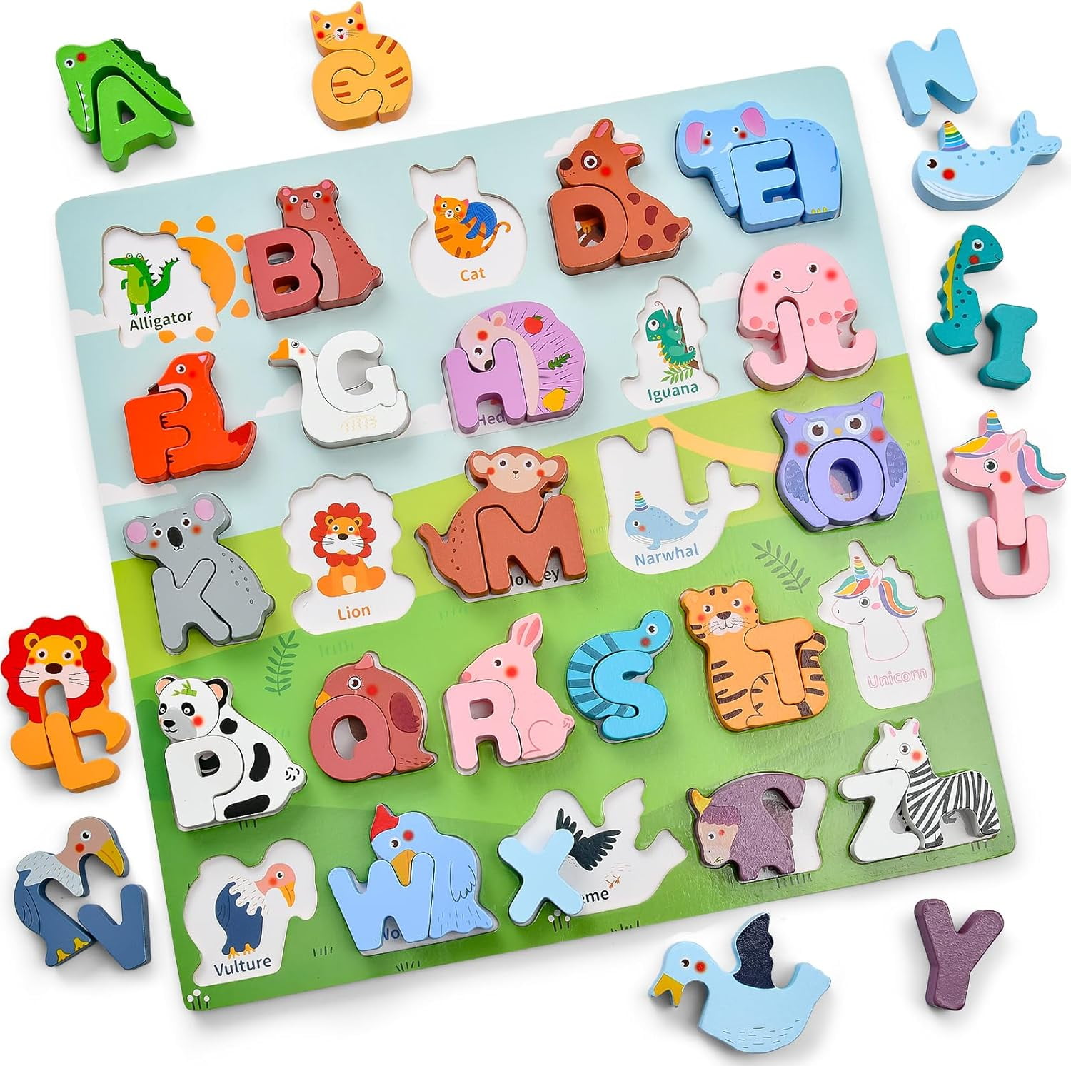 HYPERLIVING Wooden Alphabet Puzzles for Toddlers 1-3, ABC Puzzles with ...