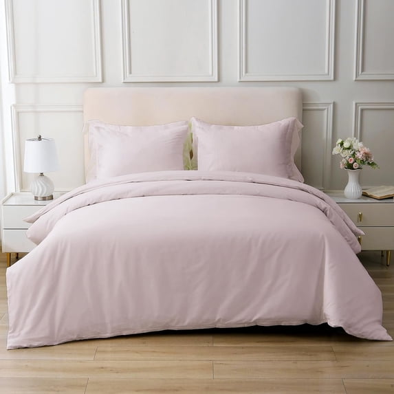 HYPRST 100% Cotton Duvet Cover Queen Size, Linen Like Stone Washed Pink ...