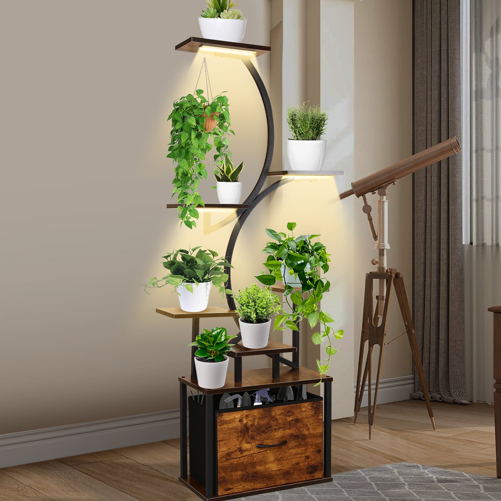 HYRGD Plant Stand Indoor with Grow Lights, 8-Tiered 62" Tall Metal ...
