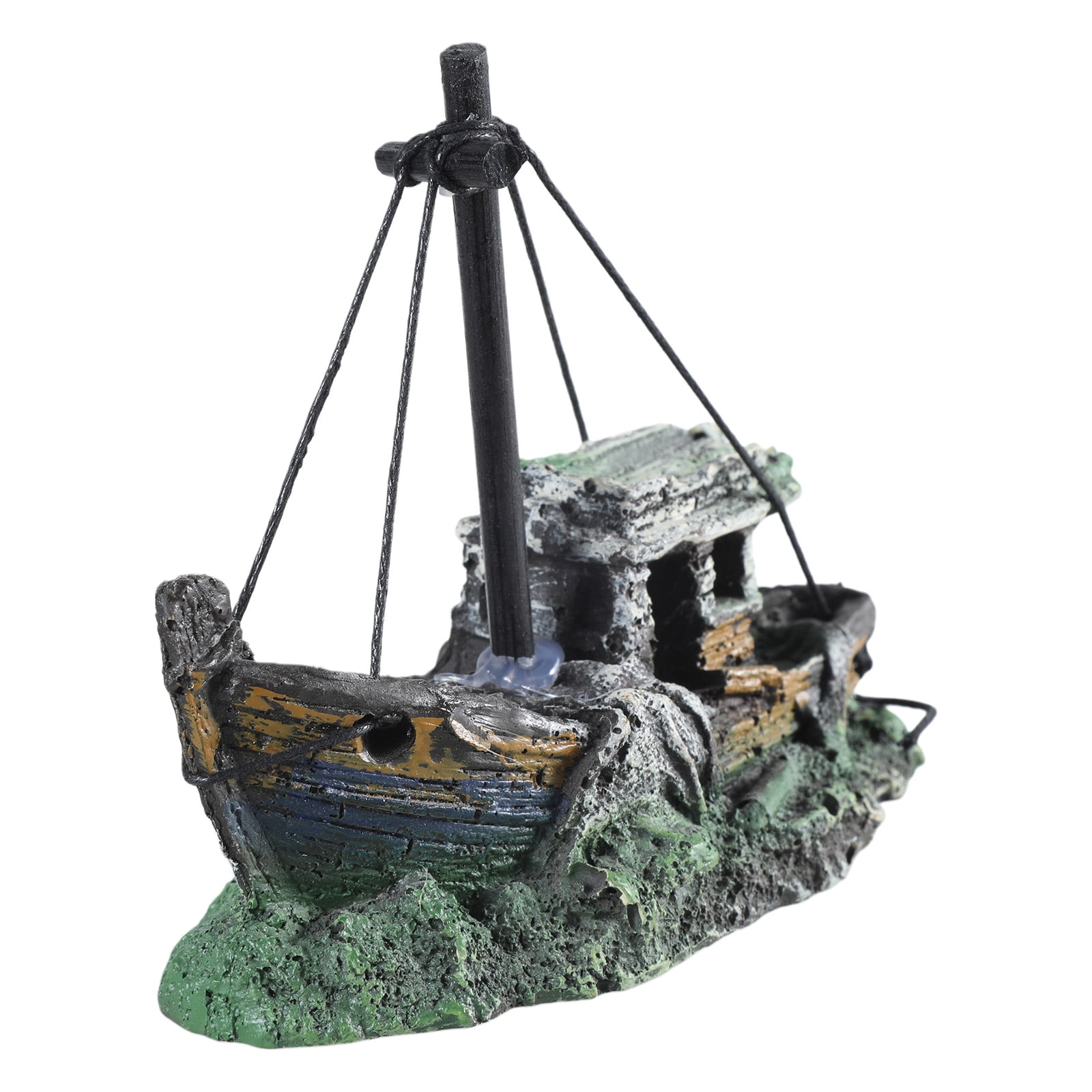 HYROOY Aquarium Sunken Ship Decorations Resin Ship Cave Fish for ...