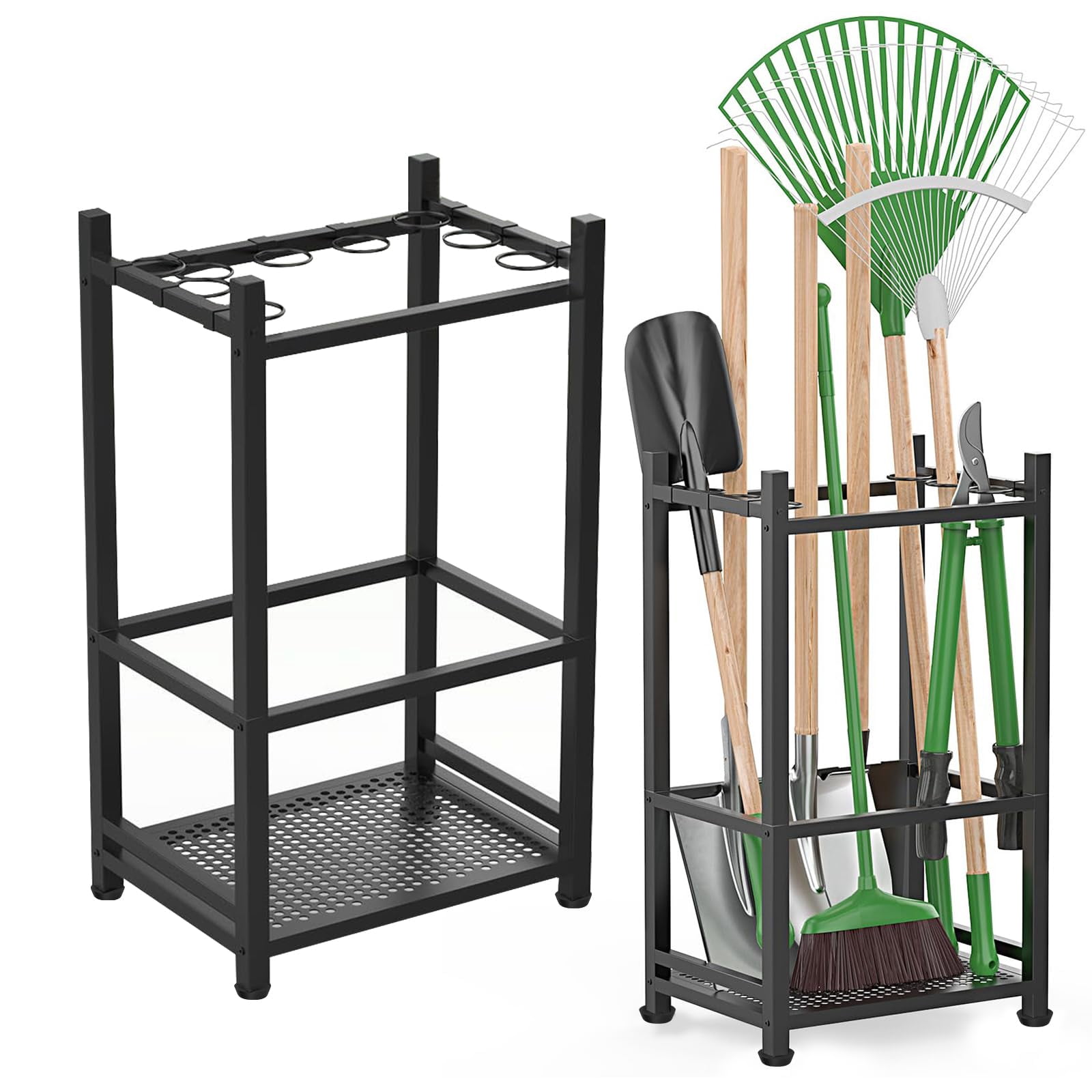 HYSHLC Garden Tool Organizer, Metal Yard Tool Tower Rack for Garage ...