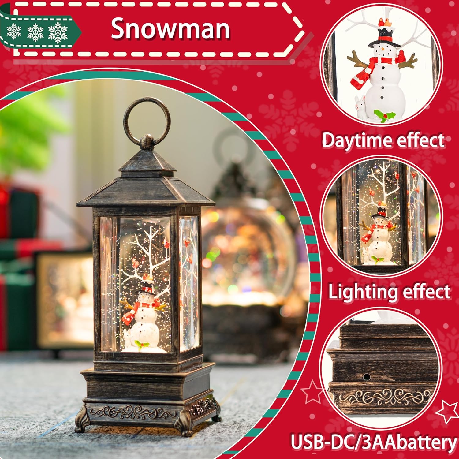 HYTHU-11.8" Snow Globe Lights, Creative Vintage Musical Lights USB or ...