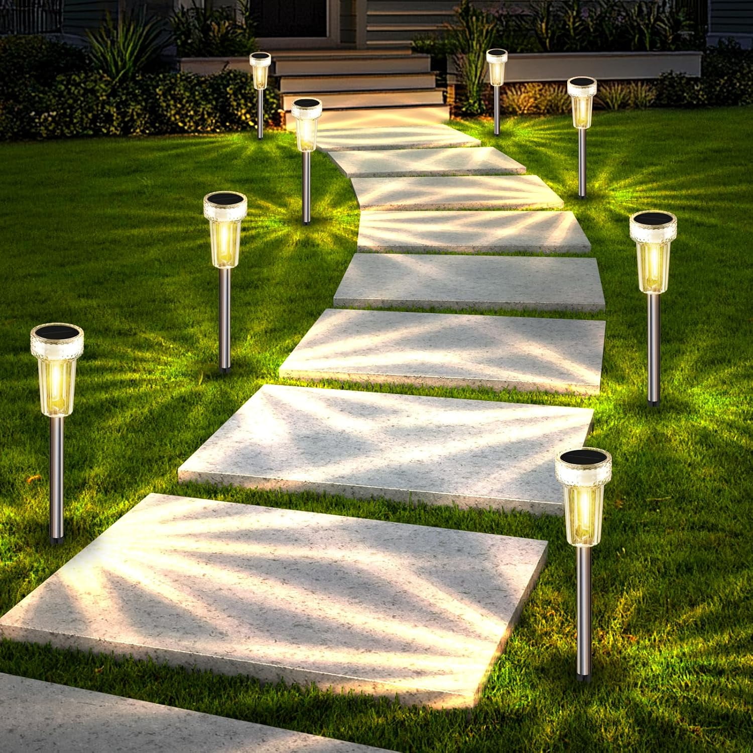 HYTHU-12 Pack Solar Pathway Lights Outdoor, Waterproof Metal Solar ...