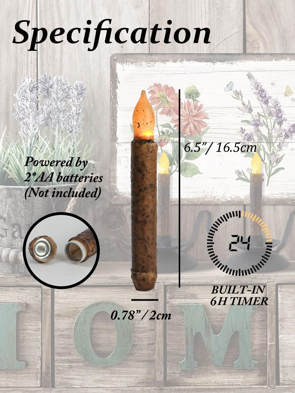 HYTHU-12 Pcs 6.5'' Real Wax Primitive Candles with Timer Battery ...
