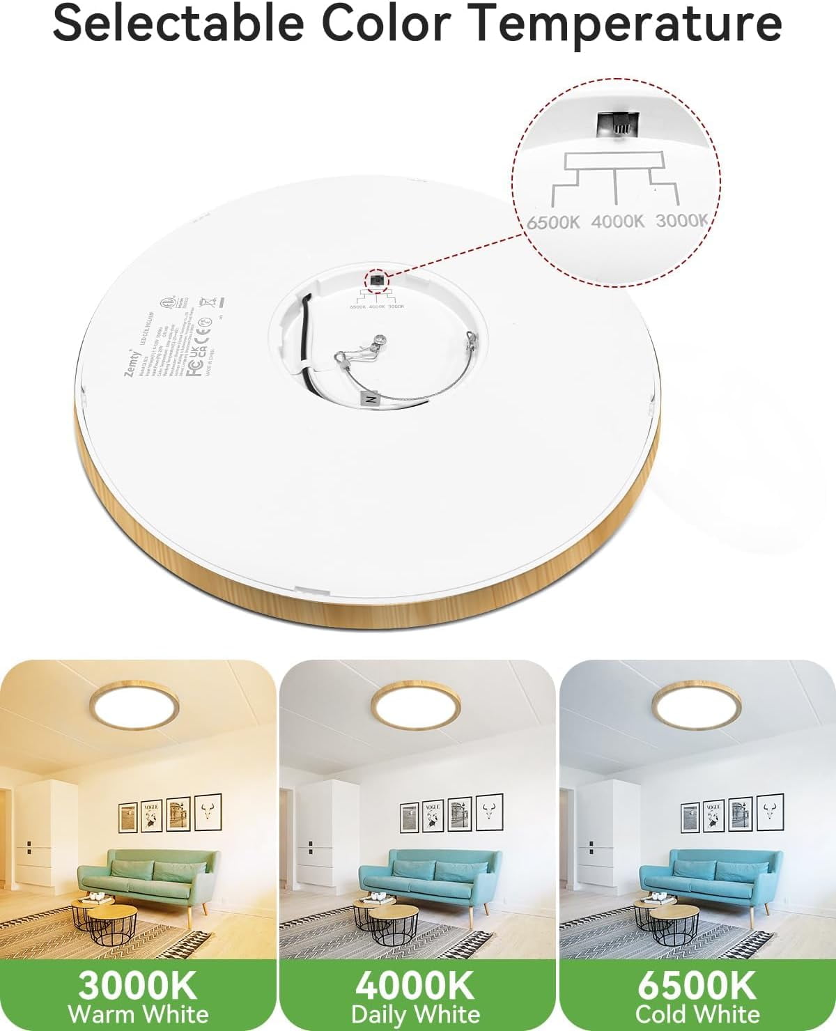 HYTHU-12Inch Wood-Look Ceiling Light, 28W 3200lm LED Flush Mount ...