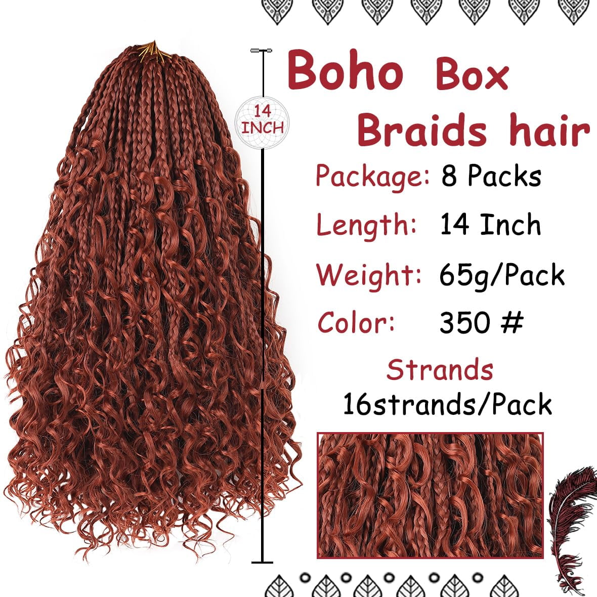 HYTHU-14 Inch Boho Box Braids - 8 Packs Goddess Braids with Curly Ends ...