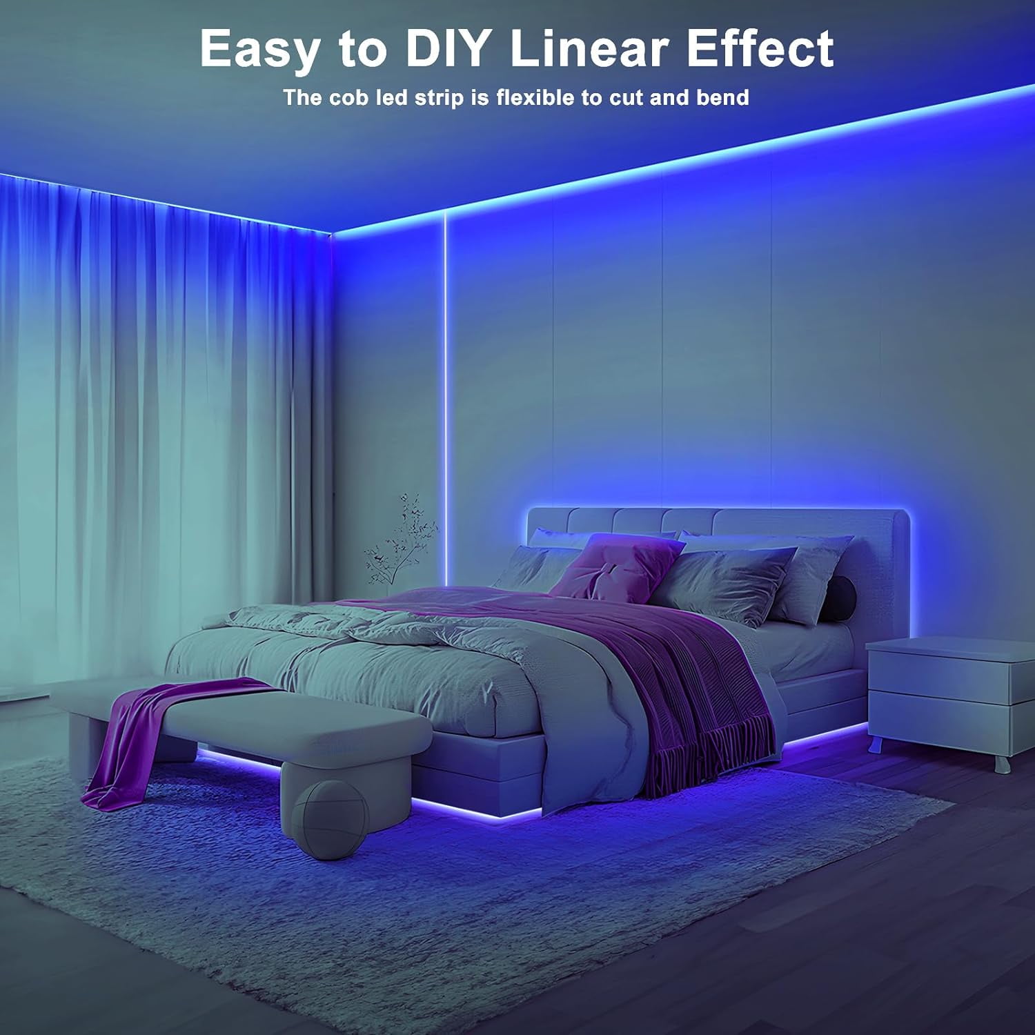 HYTHU-16.4ft Blue COB Led Strip Lights with RF Remote, Dimmable Bright ...