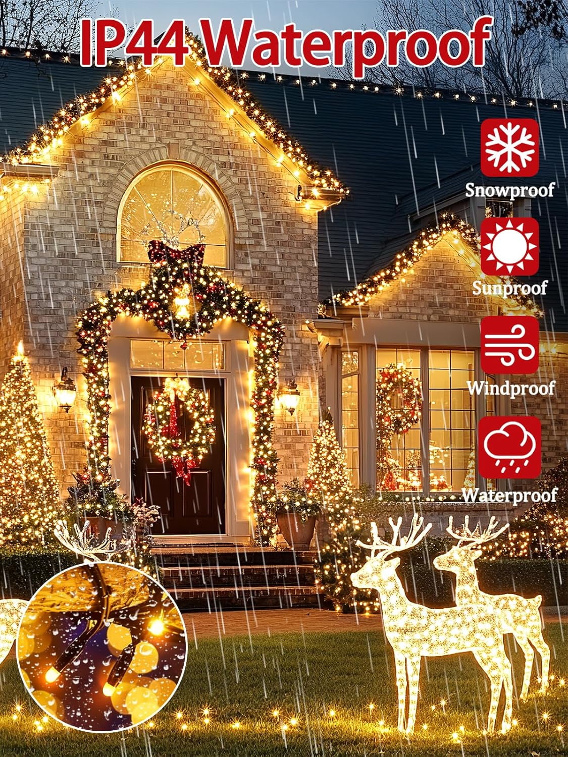 HYTHU-2-Pack 66FT 200 LED Christmas Lights, Extendable Christmas Tree ...
