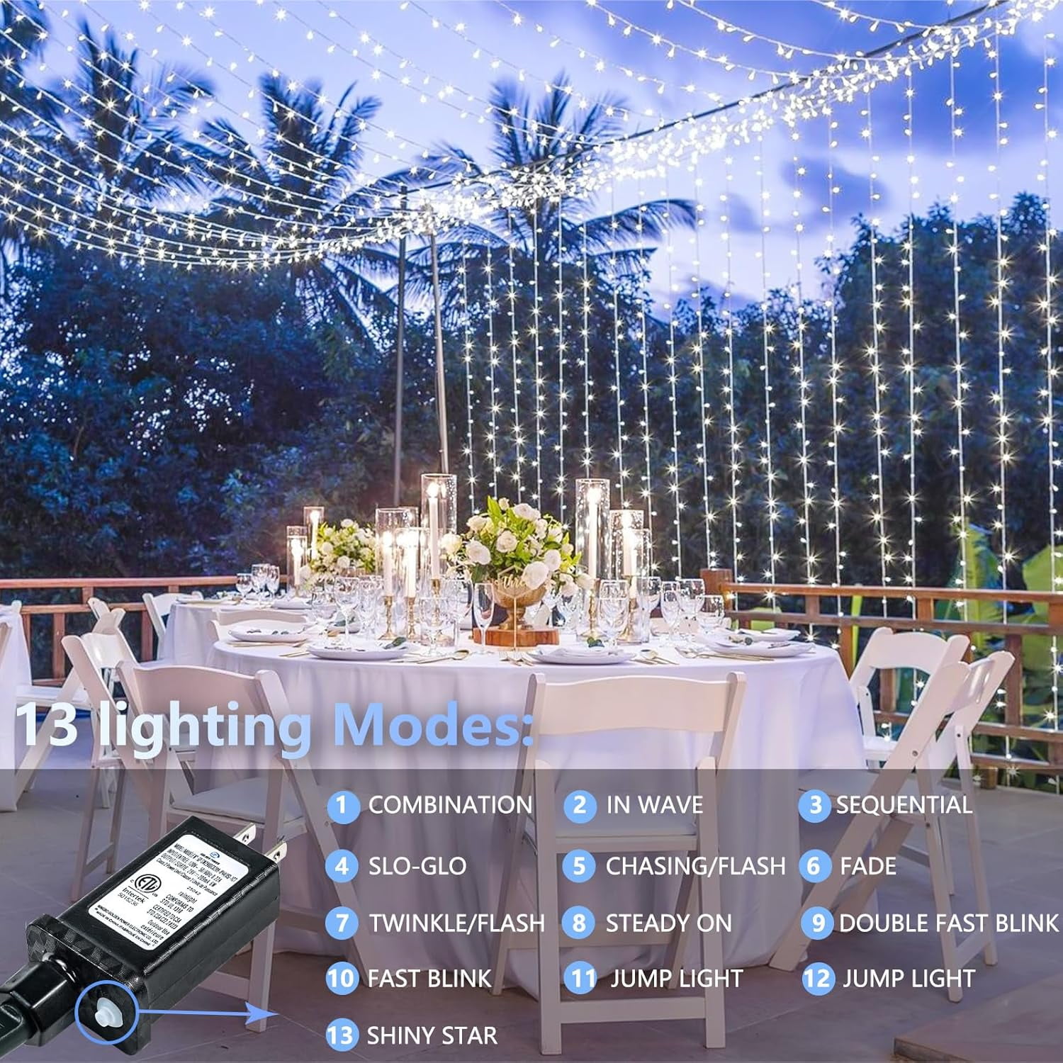 HYTHU-2-Pack 66FT 200 LED Extendable White Christmas String Lights ...