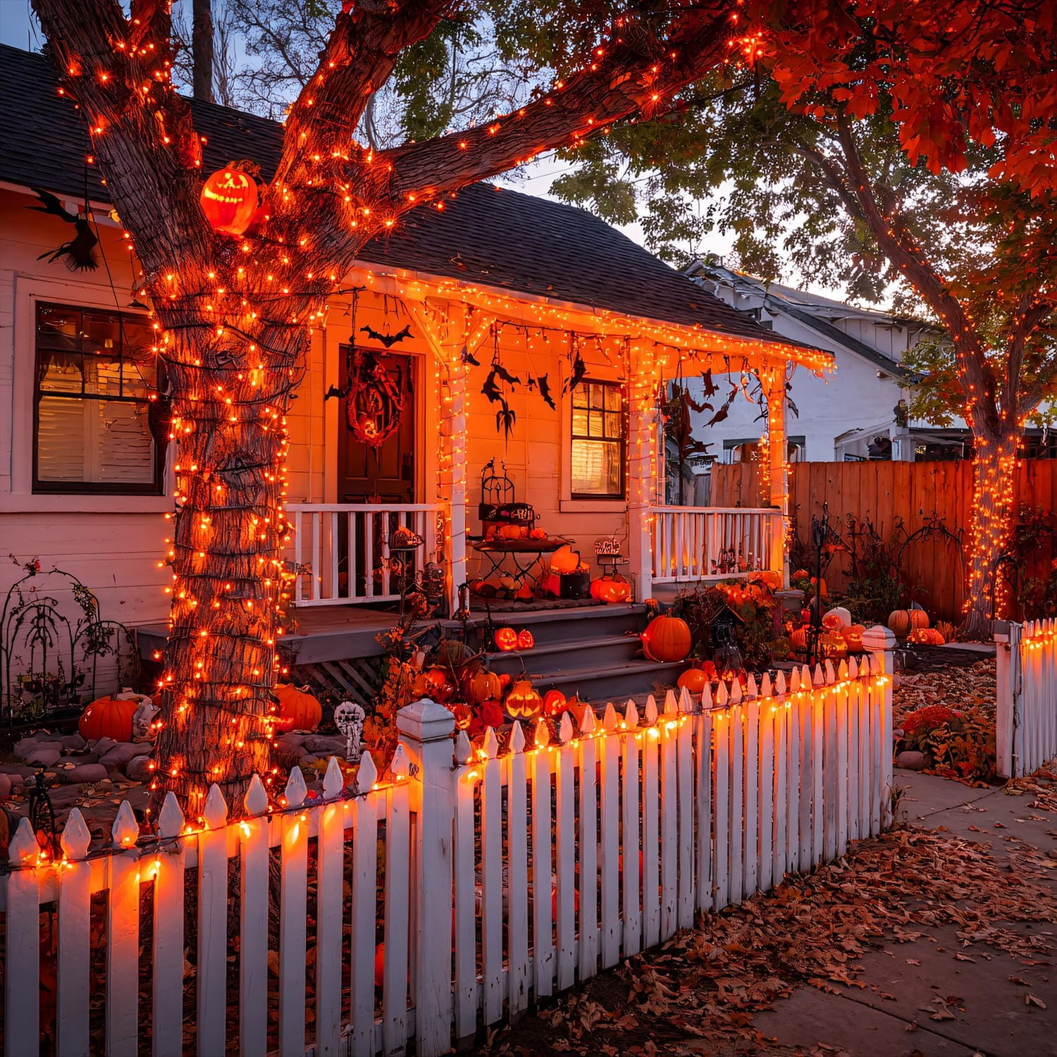 HYTHU-2 Pack Halloween Solar Lights Outdoor, Total 400 LED 151FT Orange ...