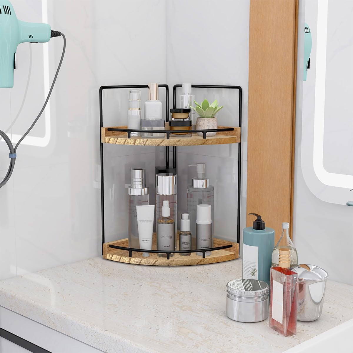 HYTHU-2-Tier Bathroom Counter Organizer,Vanity Counter Corner Shelf ...