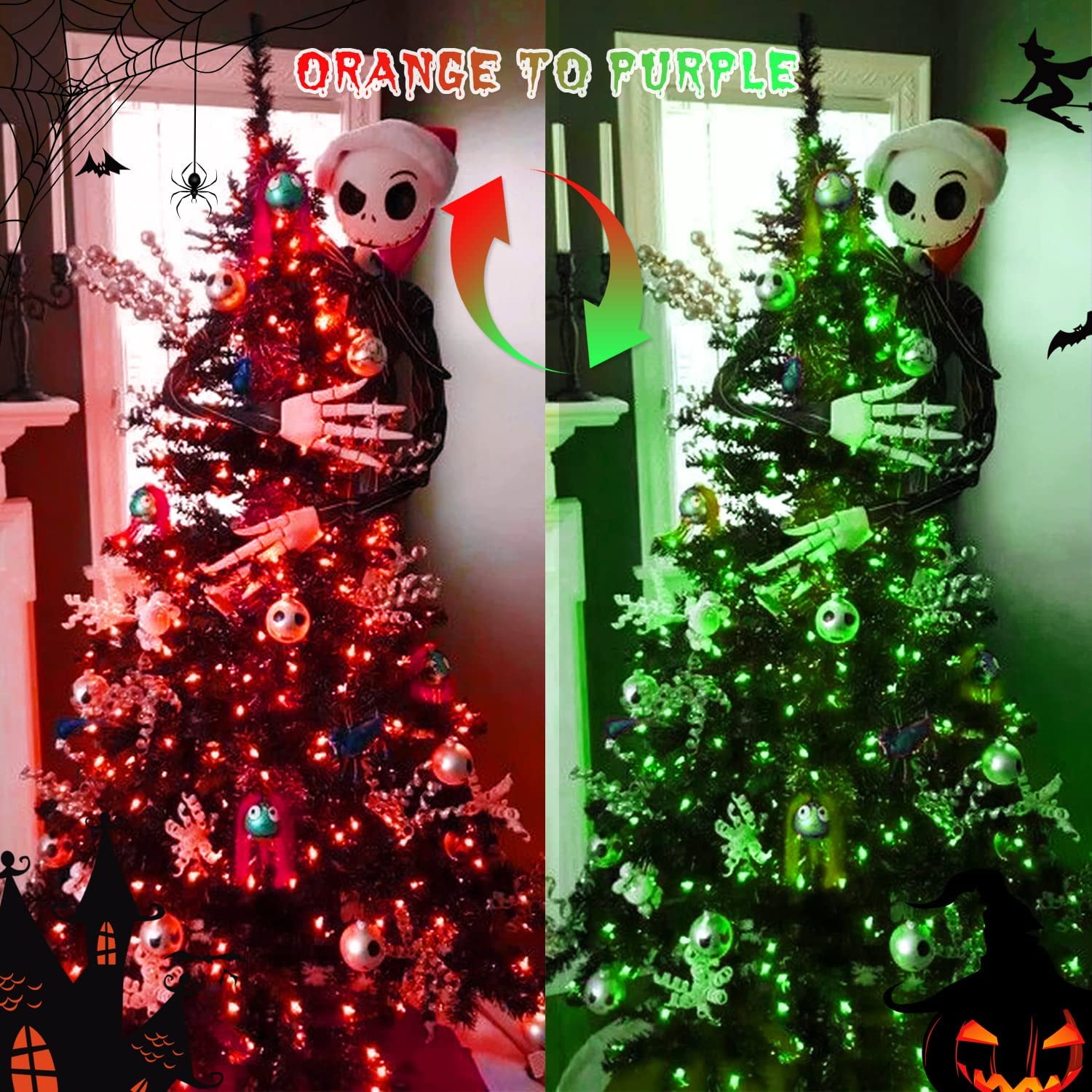 HYTHU-200 LED Halloween Lights Outdoor, 66ft Red and Green String ...