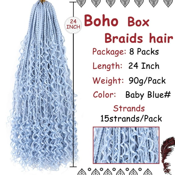 HYTHU-24 Inch Boho Box Braids 8 Packs Goddess Box Braids Crochet Hair ...