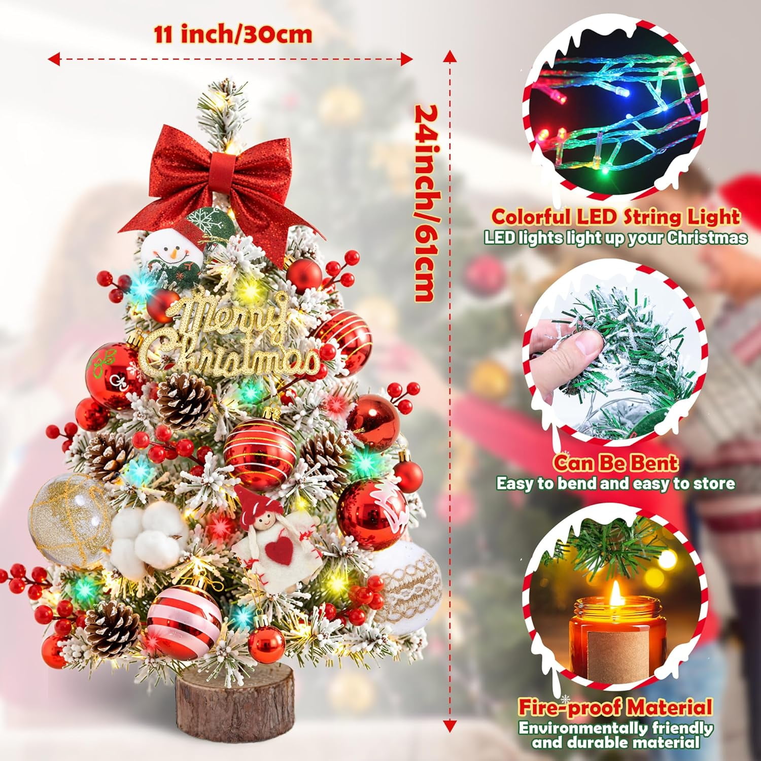 HYTHU-24 Inch Tabletop Christmas Tree with DIY Decorations,Snow Flocked ...