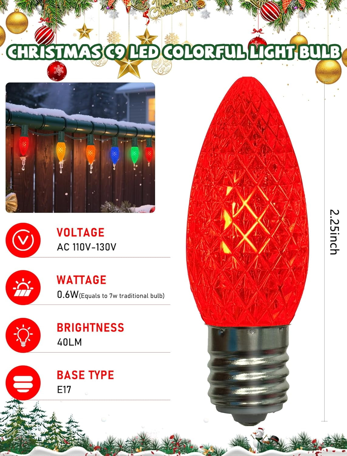 HYTHU-25 Pack LED C9 Multicolor Replacement Christmas Light Bulbs ...