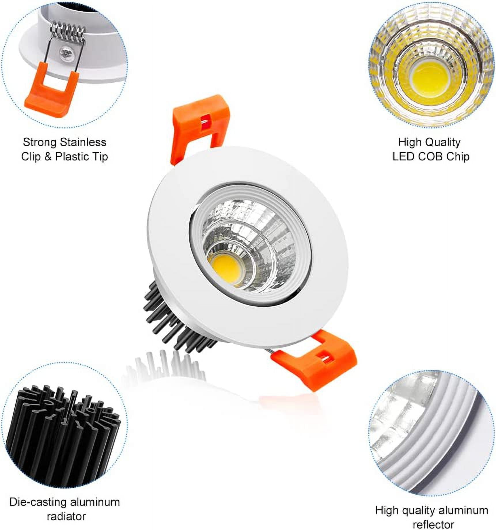 HYTHU-2Inch LED Recessed Ceiling Light, 3W Dimmable LED Downlight, 60 ...