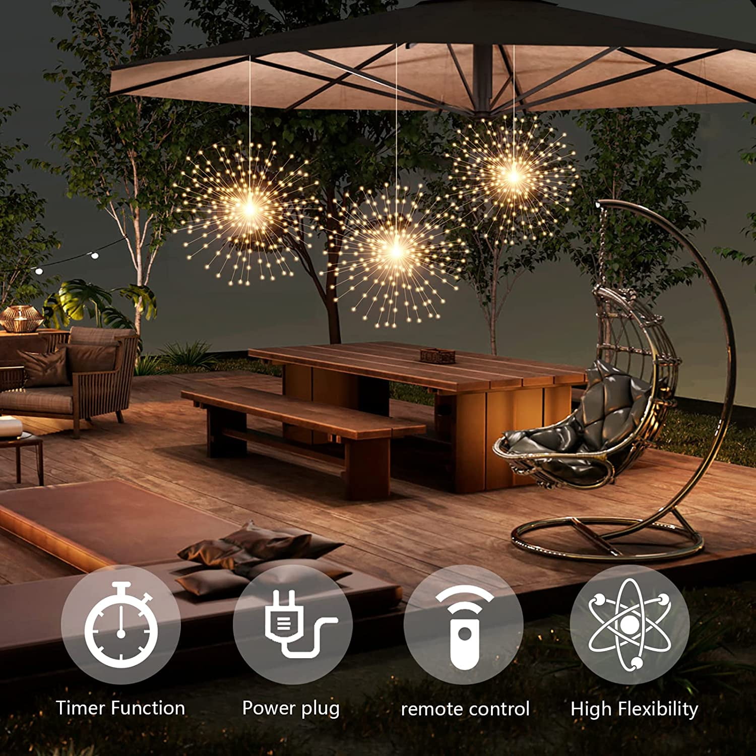 HYTHU-3 Pack 600 LED Plug-in Starburst Lights, Firework Light 8 Modes ...