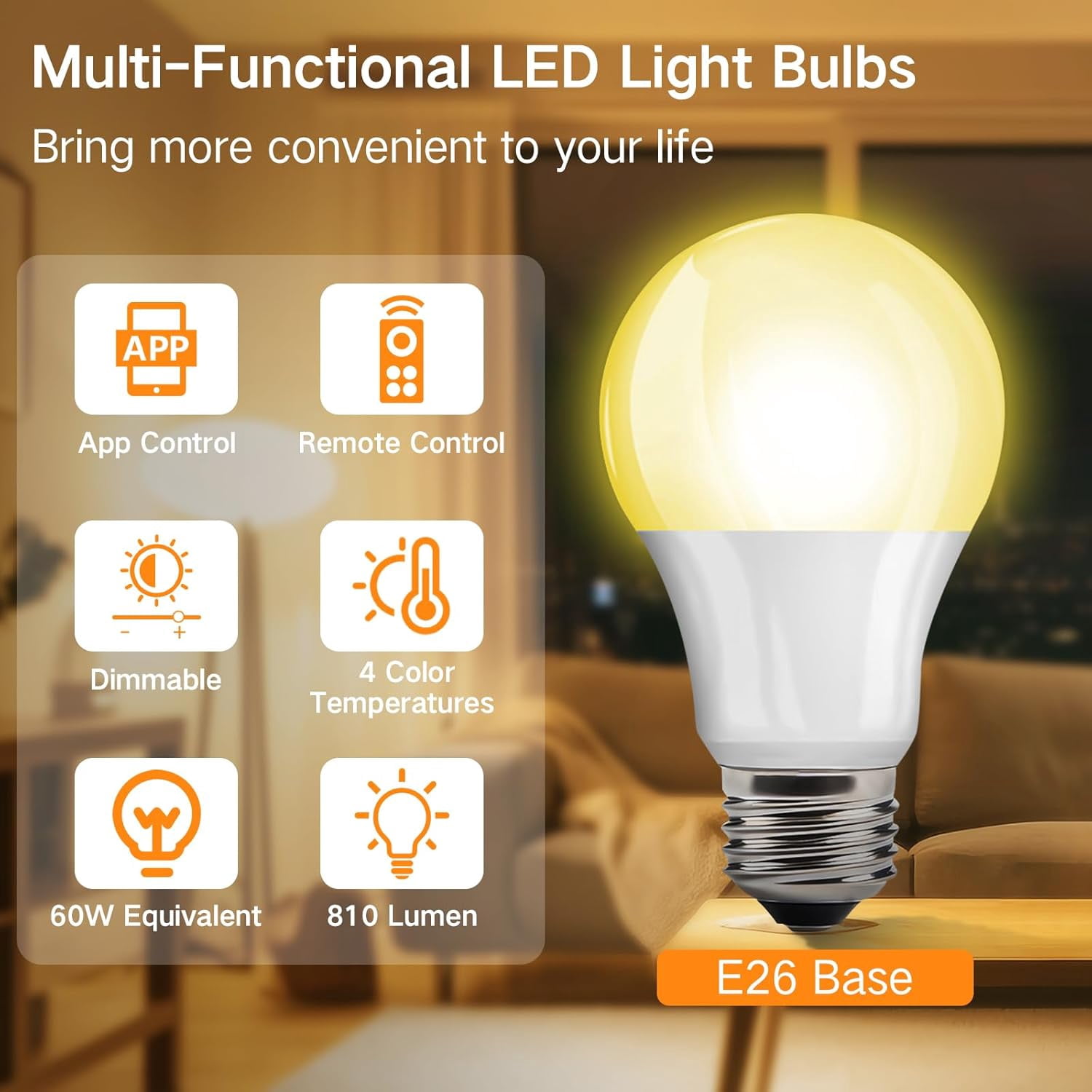 HYTHU-3 Pack A19 LED Light Bulb with Remote Control, Efficient 9W LED ...