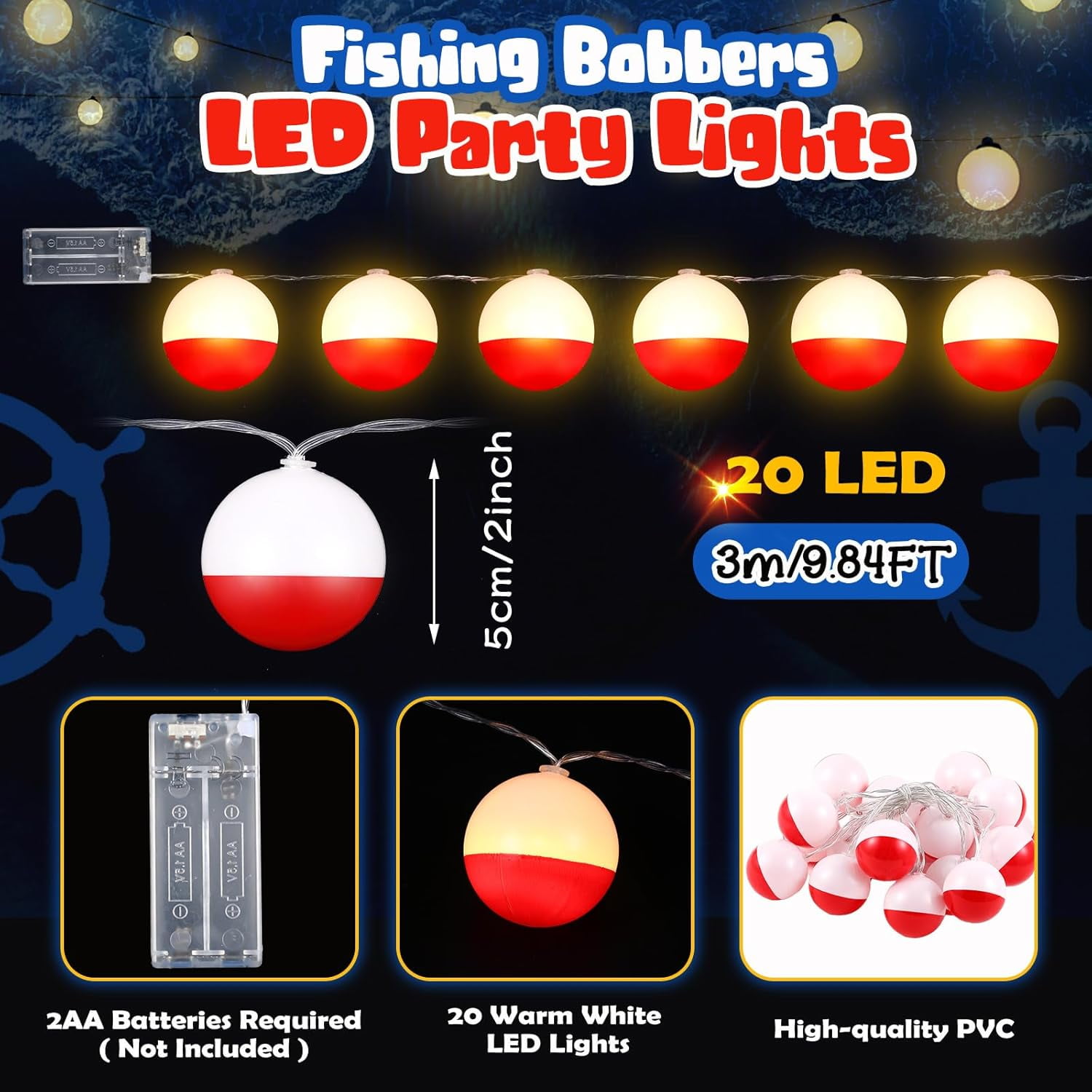 HYTHU-3 Pcs LED Fishing Birthday Bobber Decorations Bobbers String ...