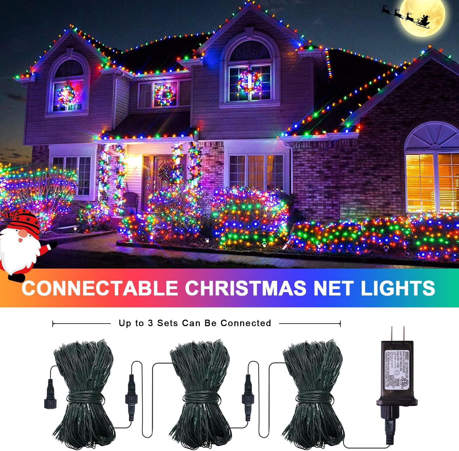 HYTHU-360 LED 12ft x 5ft Christmas Net Lights Outdoor, Connectable Bush ...