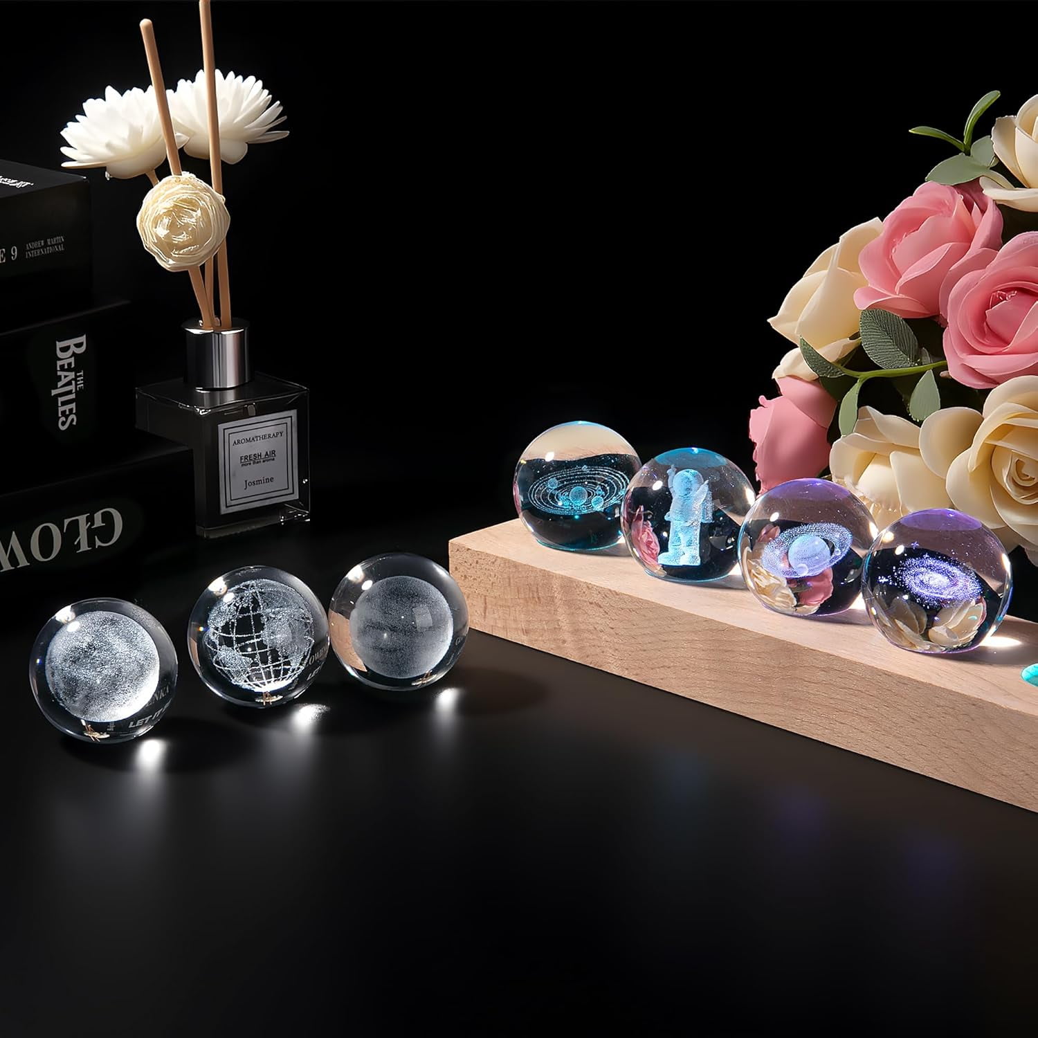 HYTHU-3D Crystal Solar System Crystal Ball with Led Lamp Base Galaxy ...