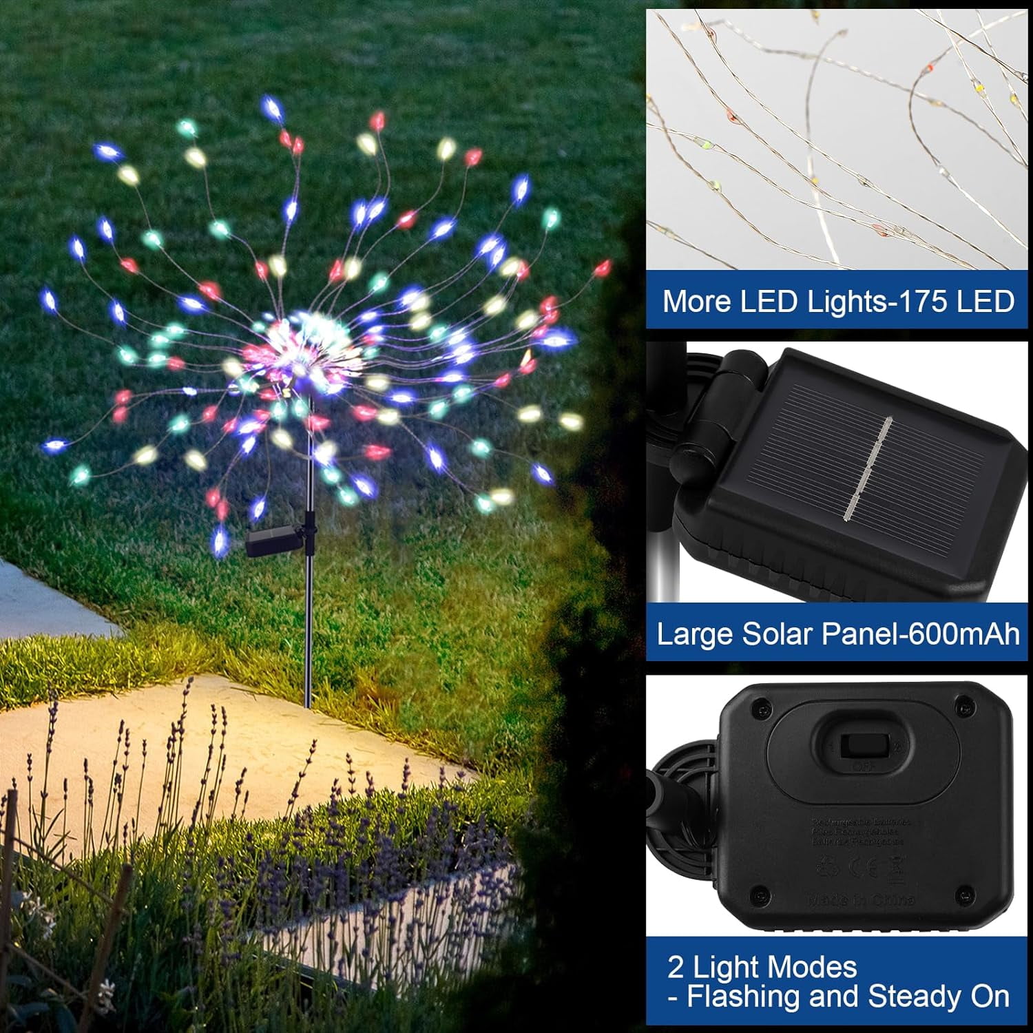 HYTHU-4 Pack 175 LED Solar Garden Light for Yard,Firework Lights ...
