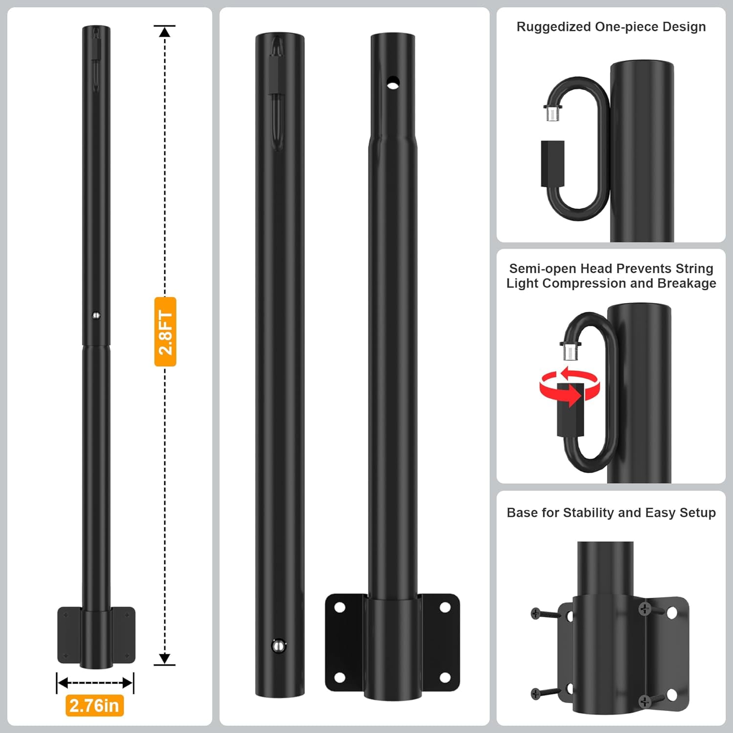 HYTHU-4 Pack 2.8 FT Outdoor String Light Poles, Suspension Fence Post ...