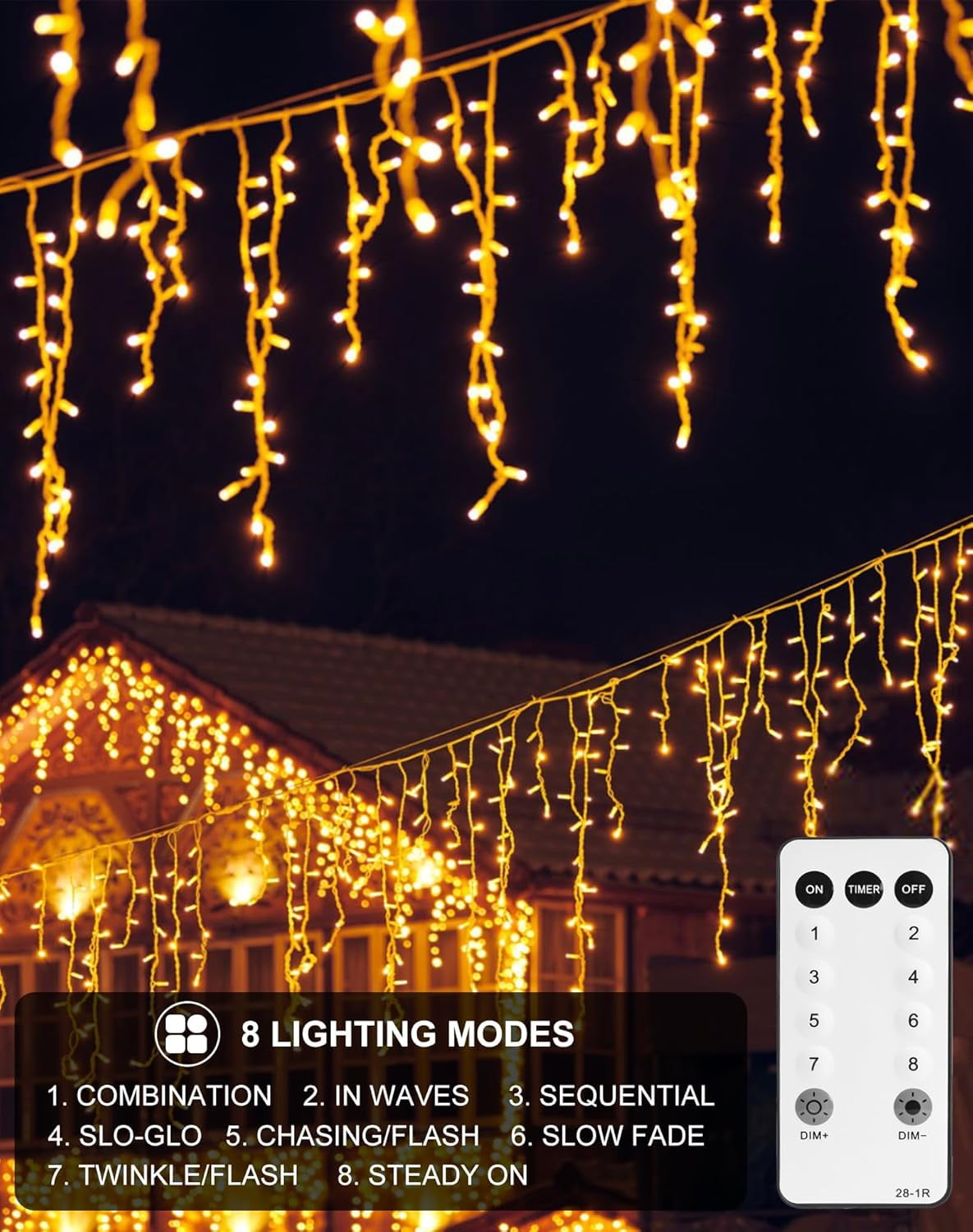 HYTHU-400 LED 39FT Warm White Icicle Christmas Lights Outdoor, 64 Drops ...