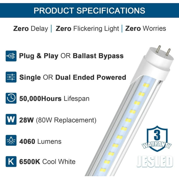 HYTHU-4FT LED T8 Type A+B Tube Lights, 28W(80W Equivalent), 4060LM ...