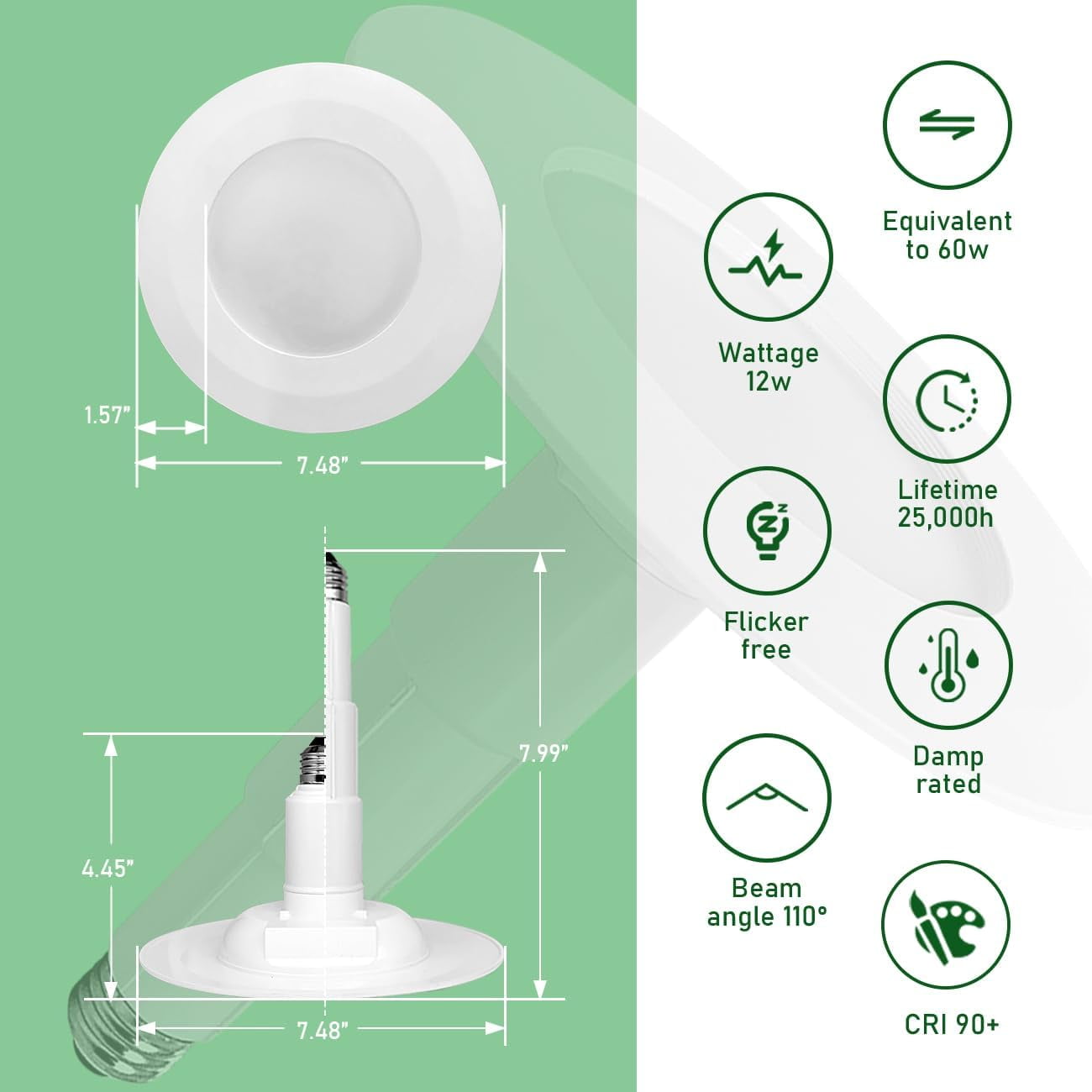 HYTHU-5/6 Inch Retrofit LED Recessed Lighting 4 Pack,5000K Daylight ...