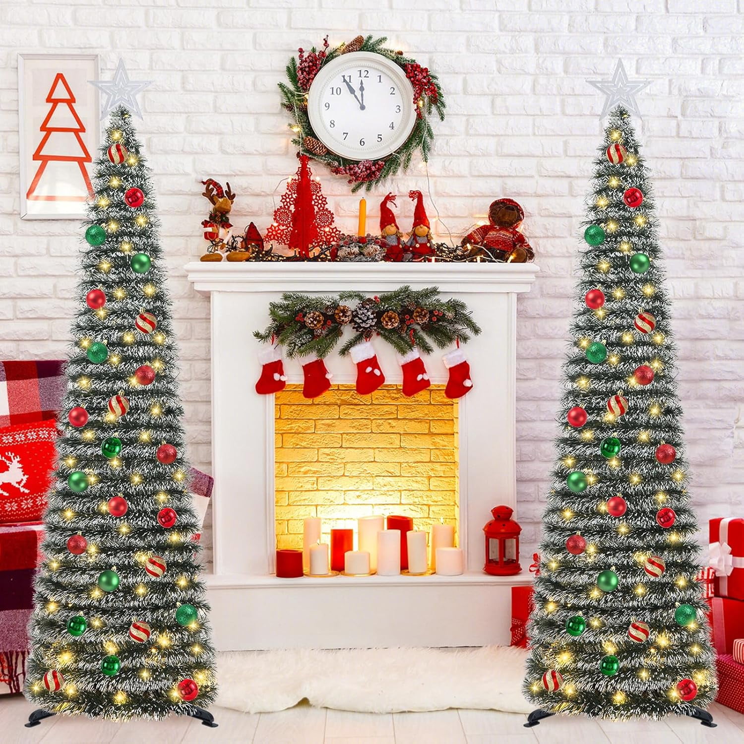 HYTHU-5 FT Pop Up Christmas Tree with Timer Lights and Decorations ...