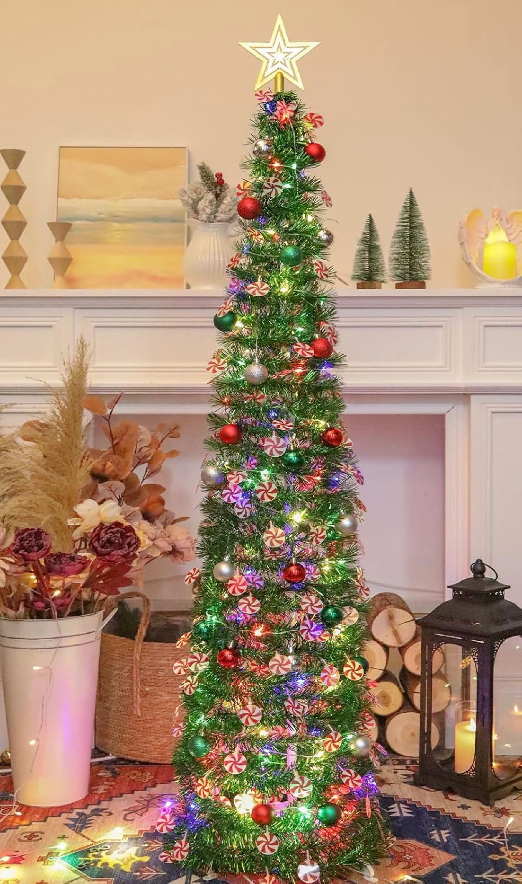 HYTHU-5 FT Pop Up Christmas Tree with Timer Lights and Decorations ...