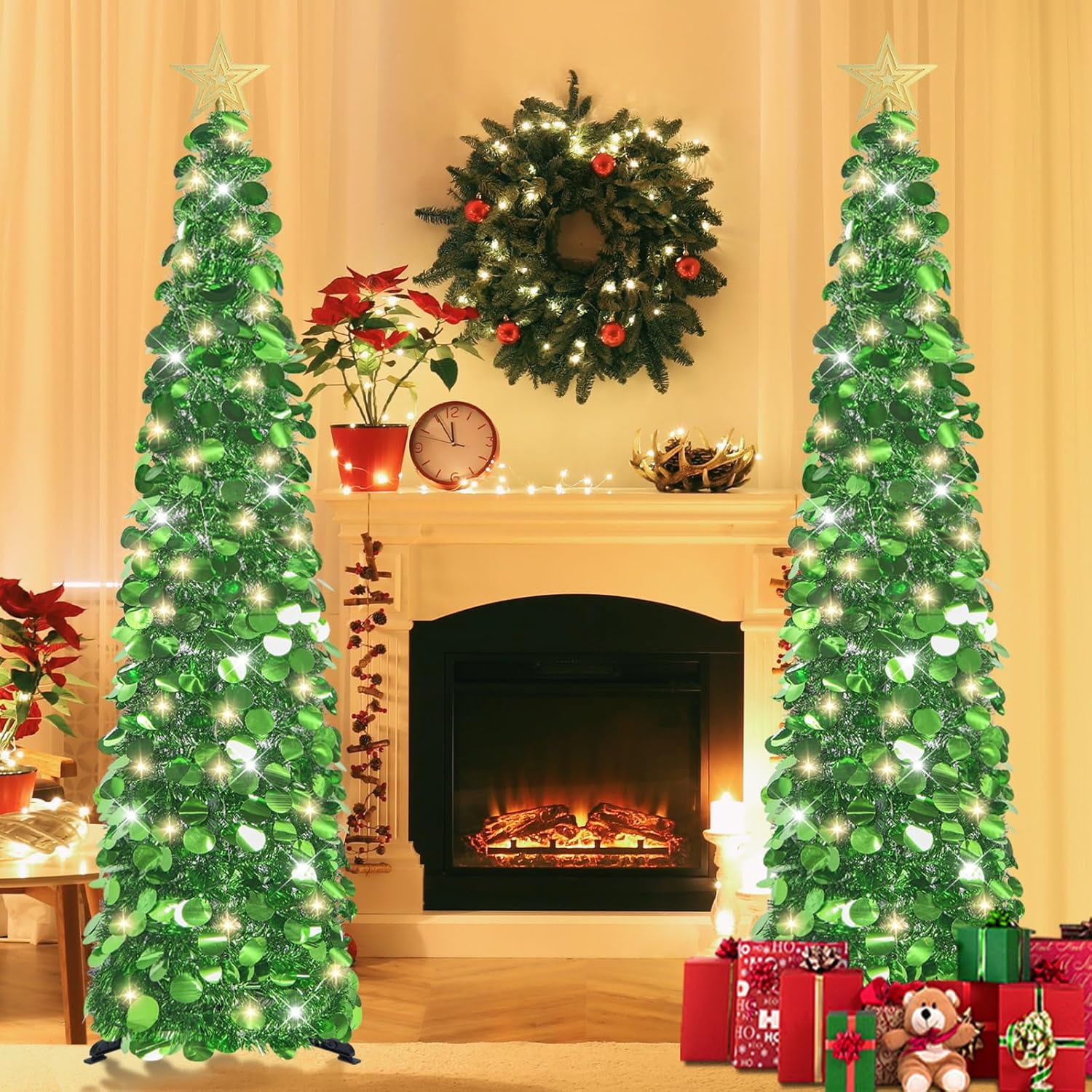 HYTHU-5 FT Pop Up Christmas Tree with Timer Lights, Green Christmas ...